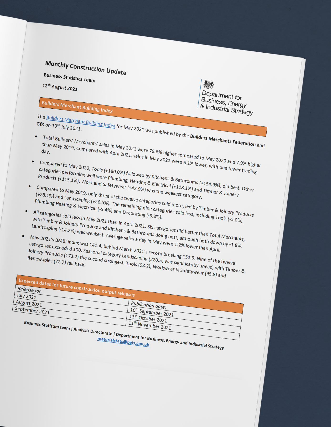 August construction update from the Department for Business, Energy ...