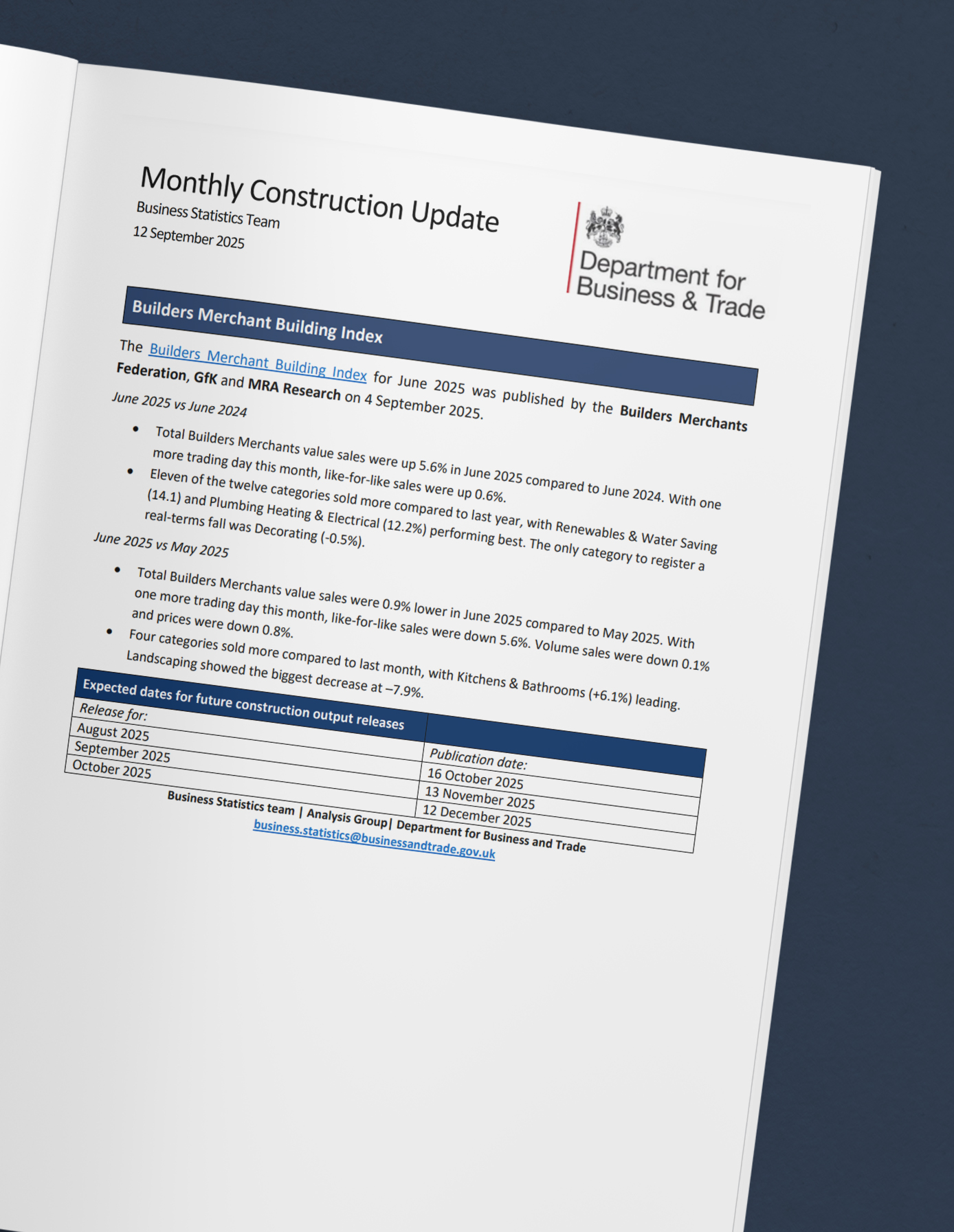 September Construction Update from the Department for Business & Trade ...
